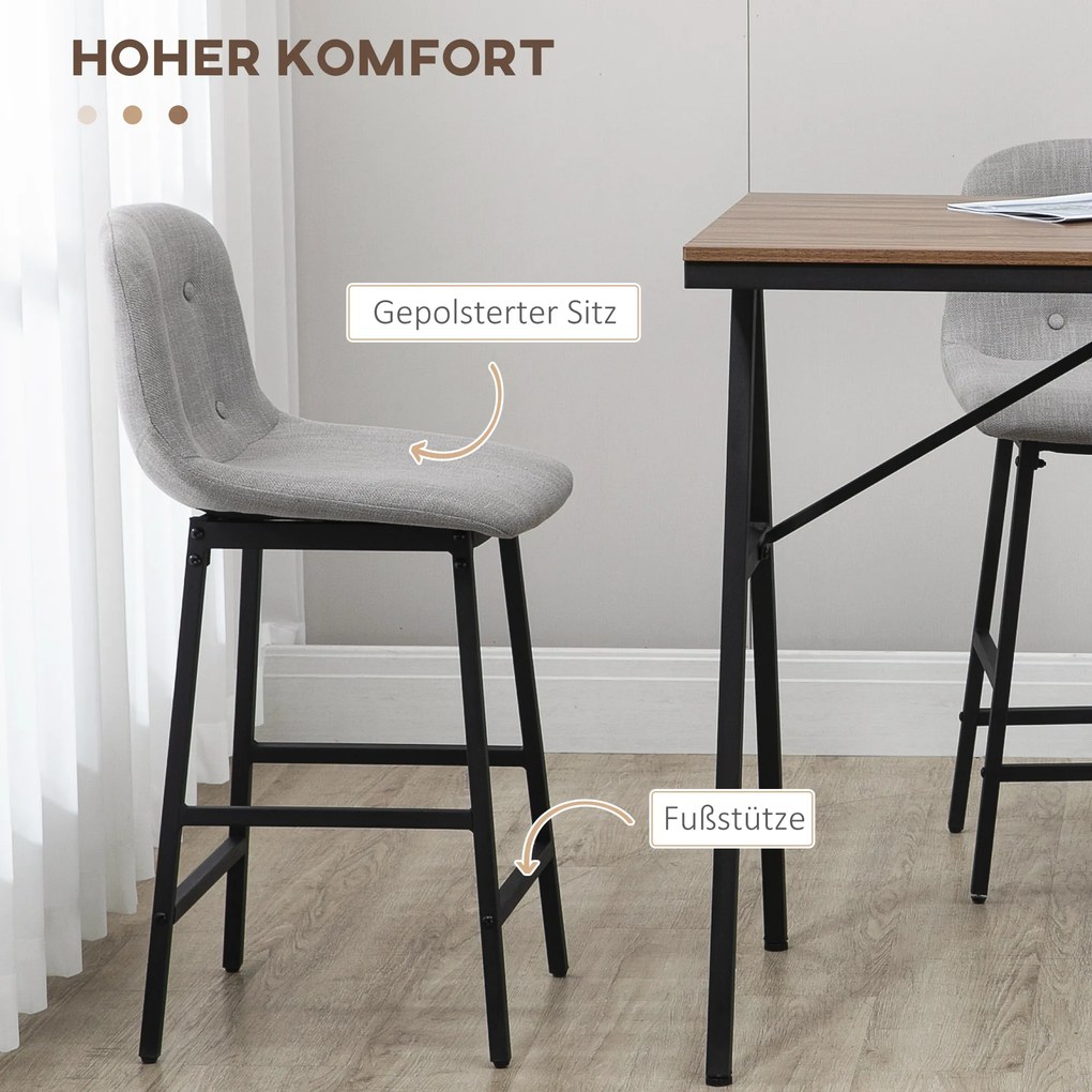 HOMCOM Barový set 5 ks s barovými židlemi, jídelní set do kuchyně, bistro stůl se 4 židlemi, kov, světle hnědá, 120x60x91 cm