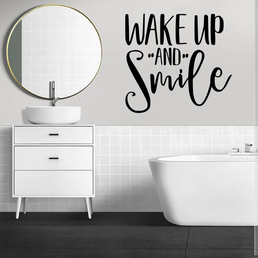 Živá Zeď Samolepka na zeď Nápis Wake up and Smile Barva: černá