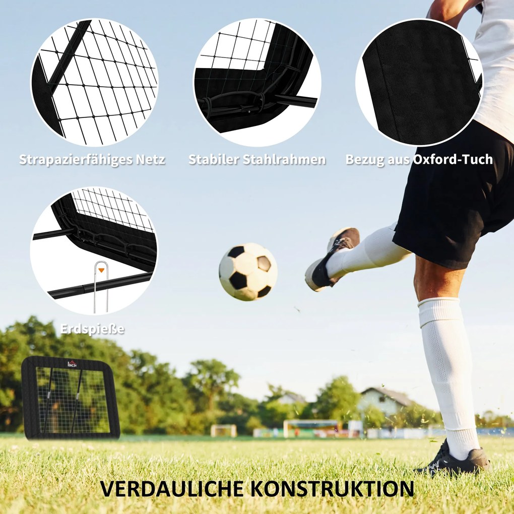 HOMCOM Skládací fotbalová branka Rebounder Odrazová stěna s 5 stupni nastavení pro více sportů 128x118x108-120cm | Aosom.de