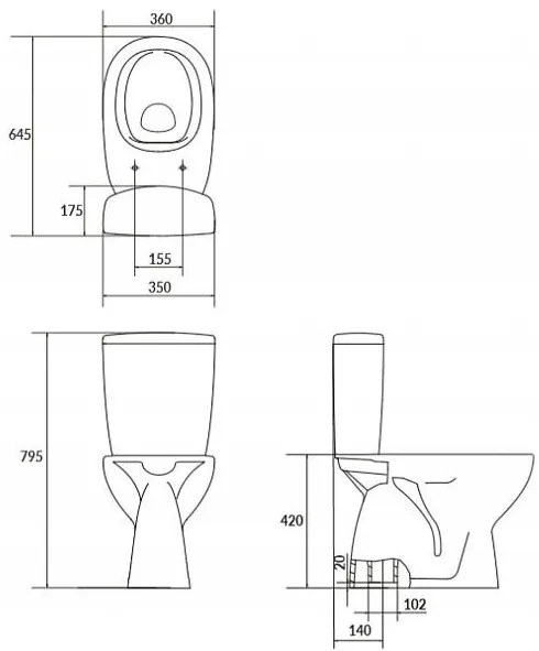 Cersanit ARTECO - WC kombi + antibakteriální sedátko s funkcí pomalého zavírání, vertikální odpad, K667-075