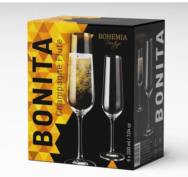 BOHEMIA PRESTIGE BONITA SKLENICE NA ŠAMPANSKÉ 200ML SADA 6 KS