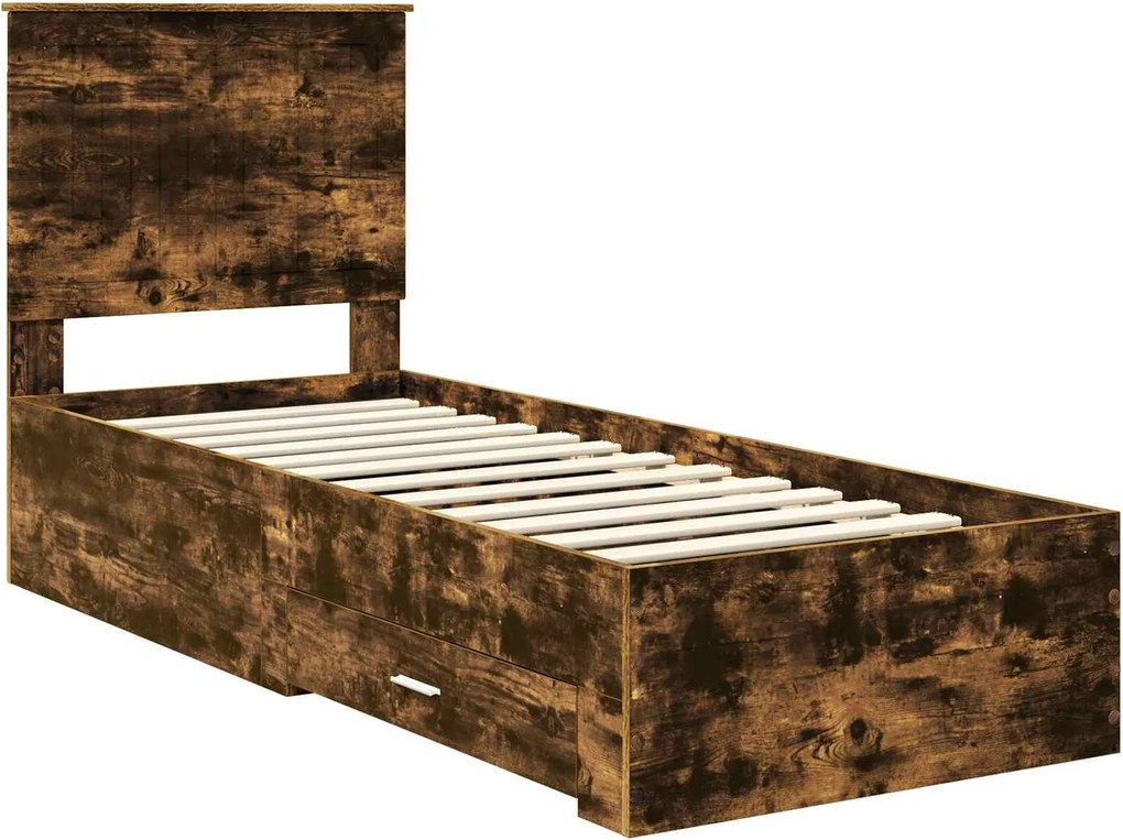 Rám postele Uzený dub a stříbrná 70 x 190 cm Kompozitní dřevo 3411372