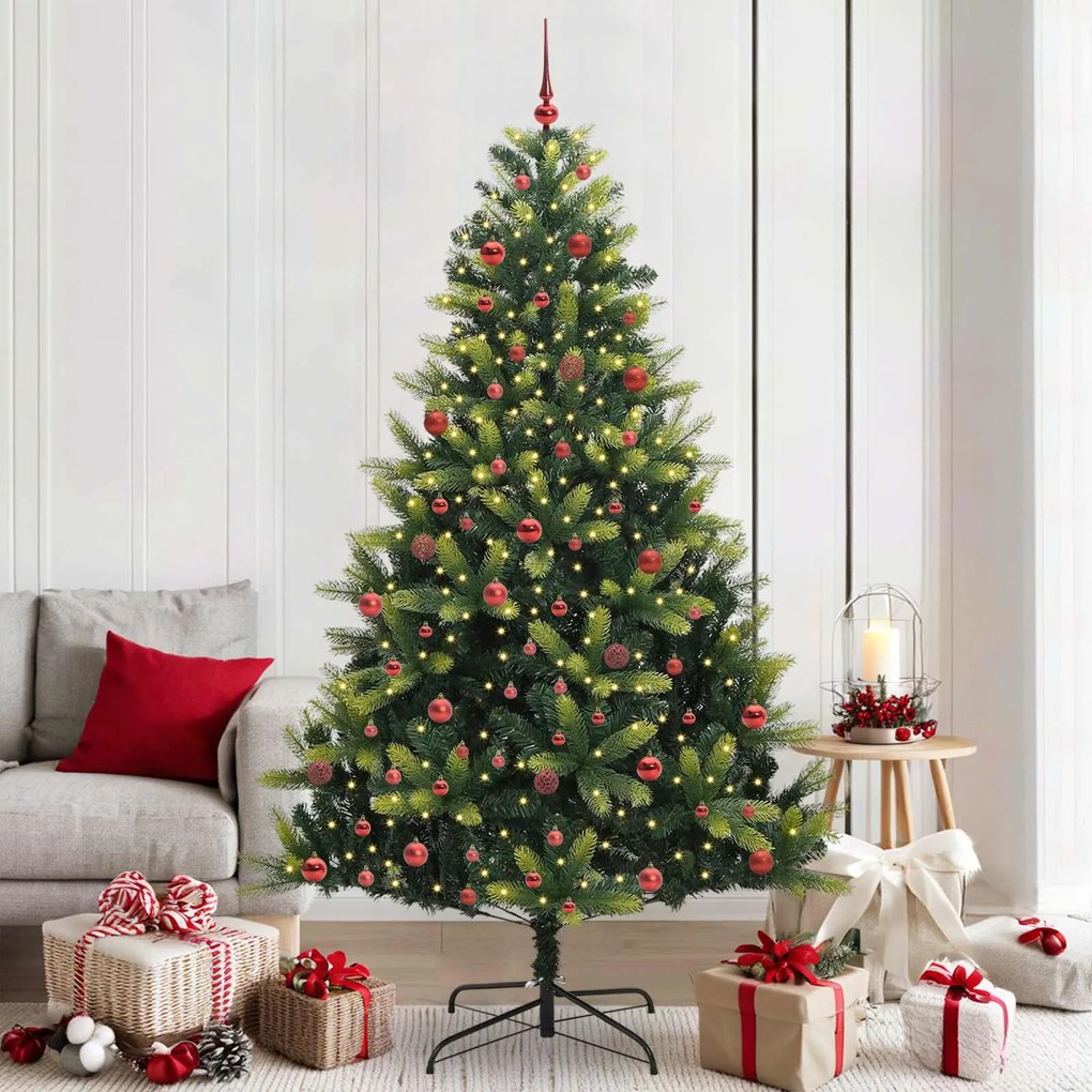 Umělý skládací vánoční stromeček 300 LED Zelená 210 cm PVC a PE 3396000