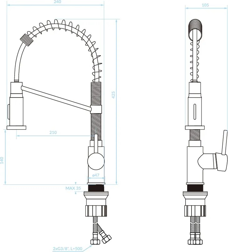 Kuchinox Loco, vysoká dřezová baterie s flexibilním výtokem, chromová, LAV-BQC_06SD