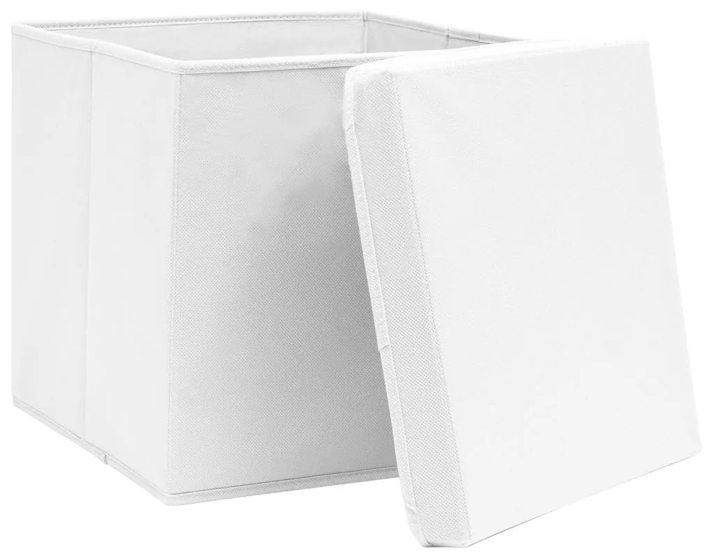 Úložné boxy s víky 10 ks bílé 32 x 32 x 32 cm textil - Default Title