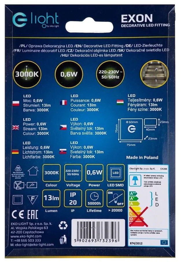 Schodišťové LED svítidlo Exon, 1x LED 0,6w, 3000k, s
