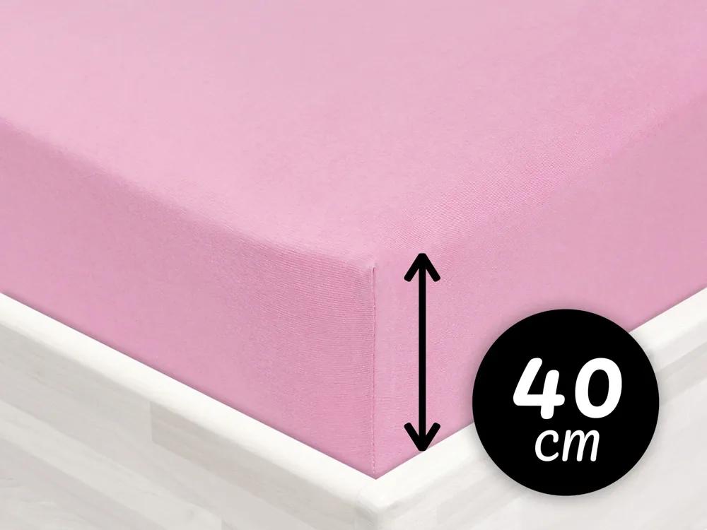 Jersey napínací prostěradlo na extra vysokou matraci JR-008 Růžová lila 90 x 220 - výška 40 cm