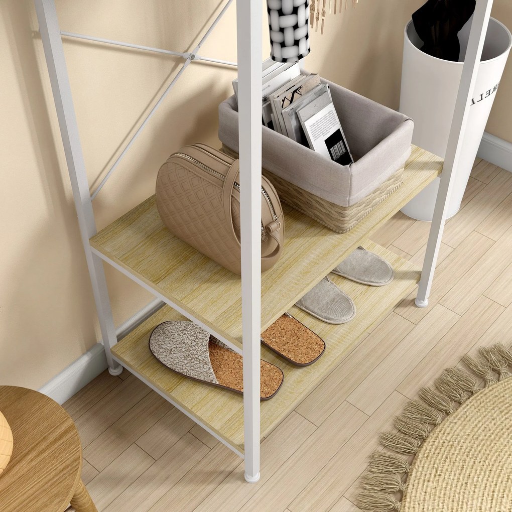 HOMCOM Stojan na kabáty se shelfinem na boty - Vstupní nábytek ve stylu industriálního designu 60Š x 40H x 167,5V cm s jemným vzhledem světlého dřeva…