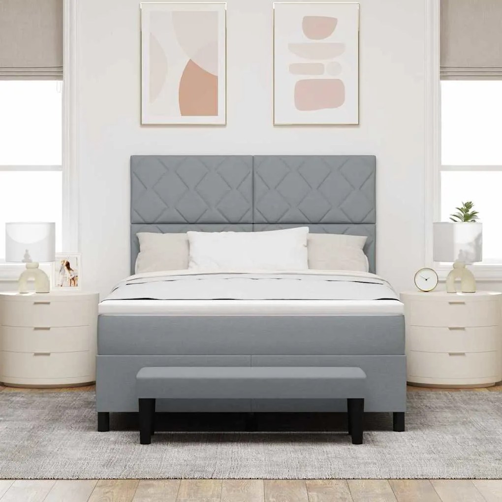 Postel s boxspringem s čelo Světle šedá 160 x 200 cm textil 3344156