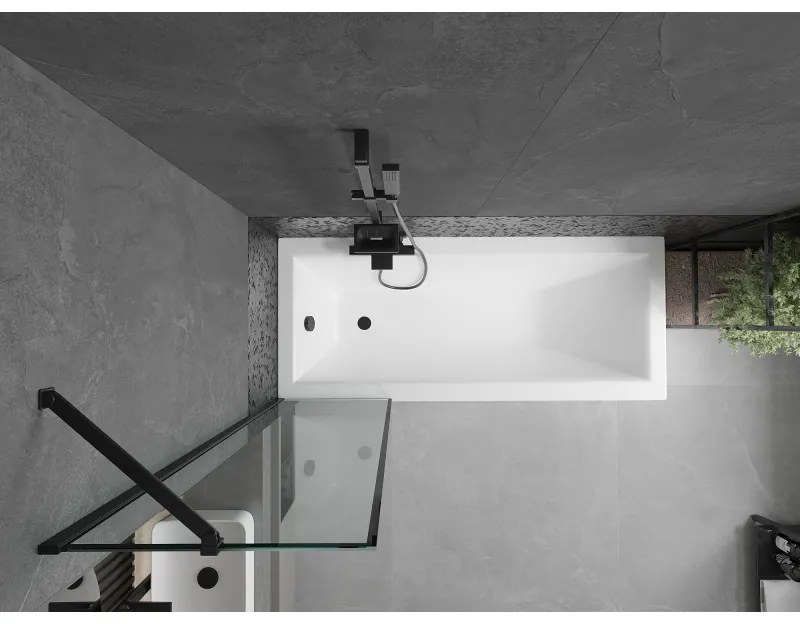Mexen Next, vanová zástěna 1-křídlová 50 x 150 cm, fixní křídlo, 6 mm čiré sklo s černým vzorem, černý profil, 895-050-000-00-70-70
