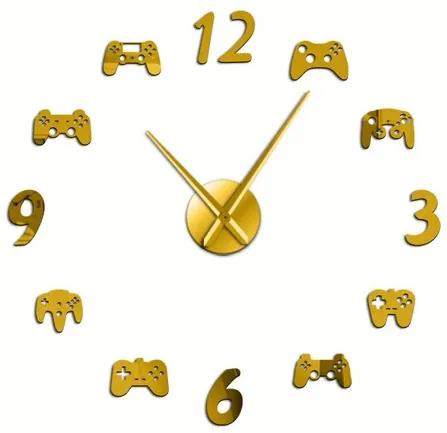 Nástěnné 3D hodiny s motivem herních ovladačů Varianta: zlaté hodiny, Velikost: 94 cm