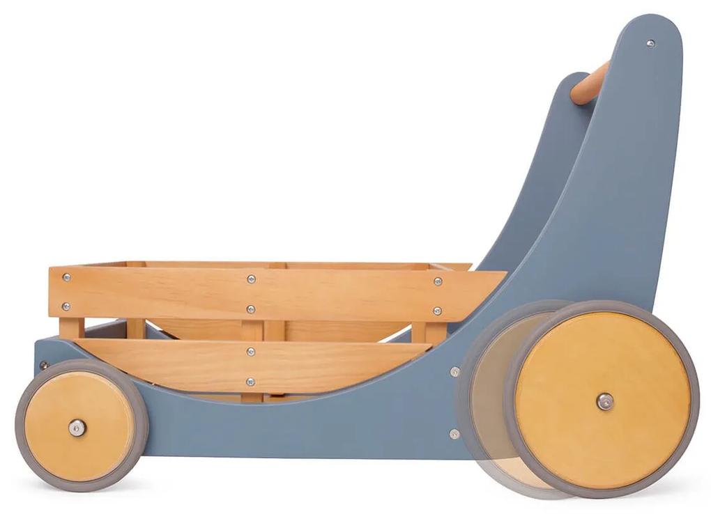 Dřevěný vozík na hračky a nácvik chůze modrý