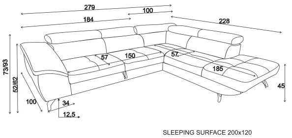 Rozkládací rohová sedací souprava s úložným prostorem do L BRESCIA pravá béžová