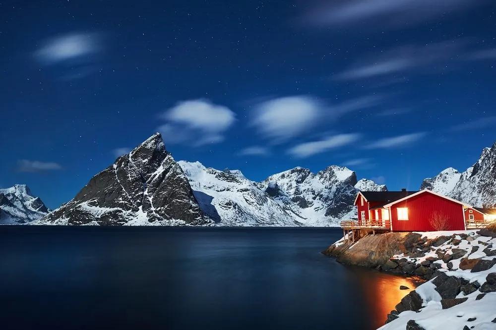 Samolepící fototapeta noční krajina v Norsku - 450x300 cm