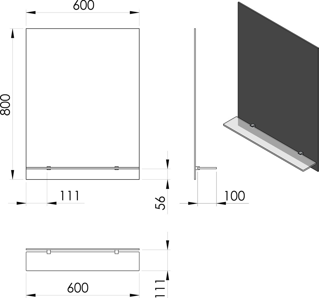 Sapho, Zrcadlo s policí 60x80cm, včetně závěsů