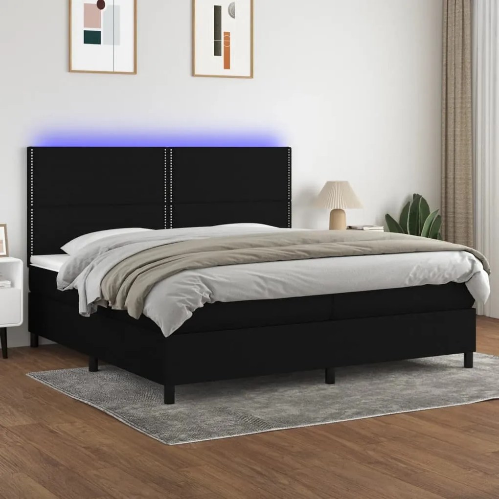 Box spring postel s matrací a LED černá 200x200 cm textil 3134823