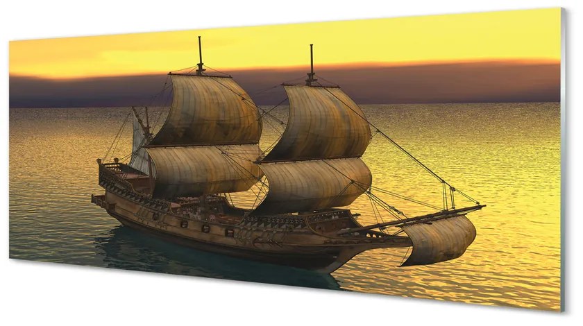 akrylový obraz Yellow sky ship sea 120x60 cm