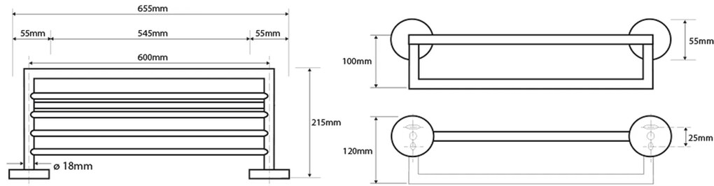 Sapho, X-ROUND polička na ručníky s hrazdou 650x215x110mm, chrom, XR419