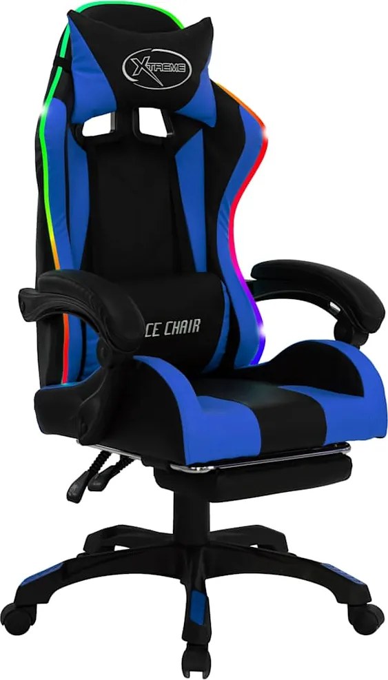 Herní židle s RGB LED podsvícením modro-černá faux kůže 288006