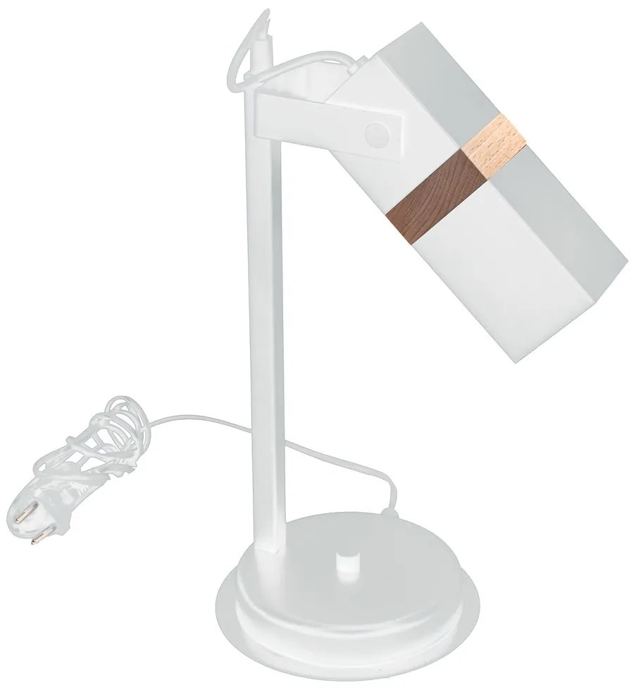 Stolní lampa Vidar, 1x dřevěné/bílé kovové stínítko, w