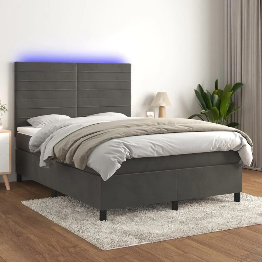 Box spring postel s matrací a LED tmavě šedá 140x190 cm samet,  3136180