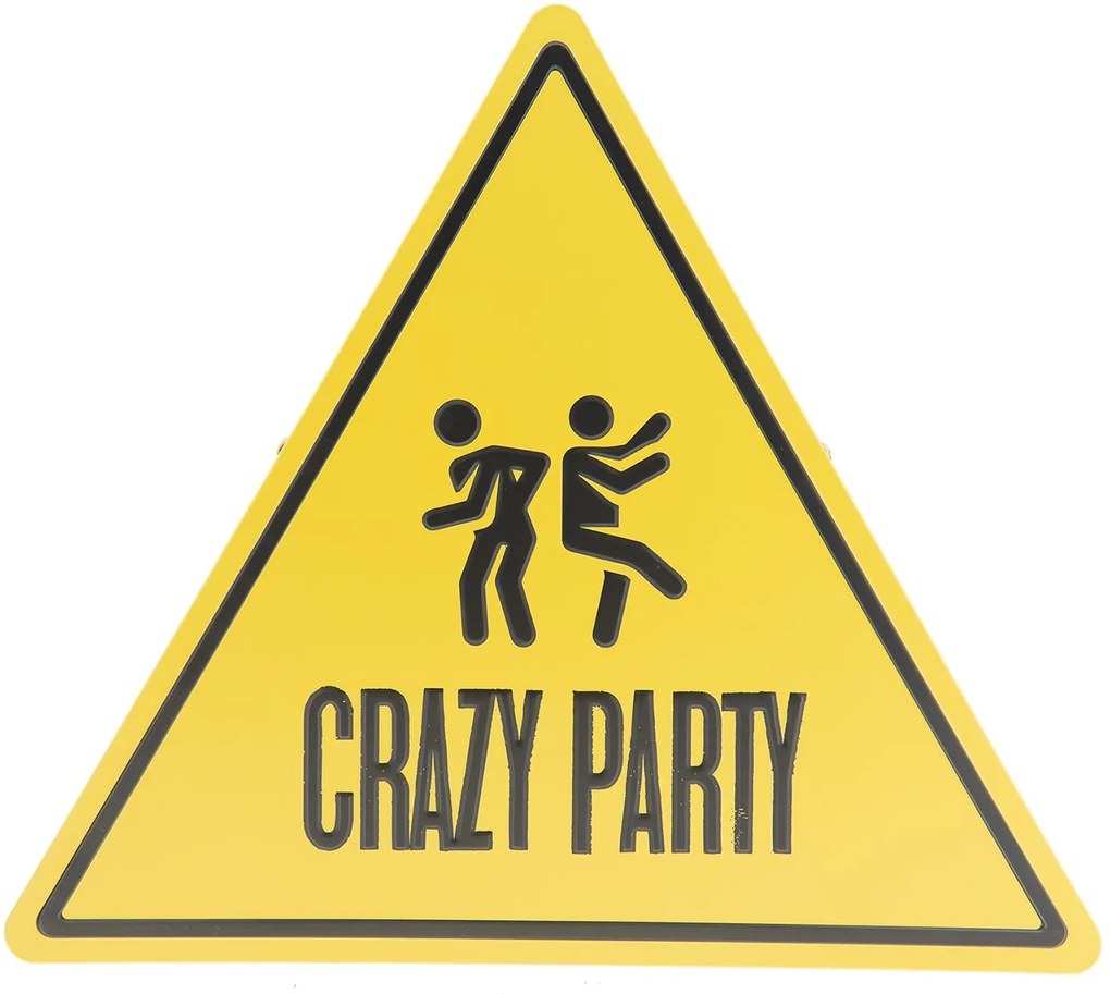 Žlutá kovová cedule CRAZY PARTY - 30*34 cm