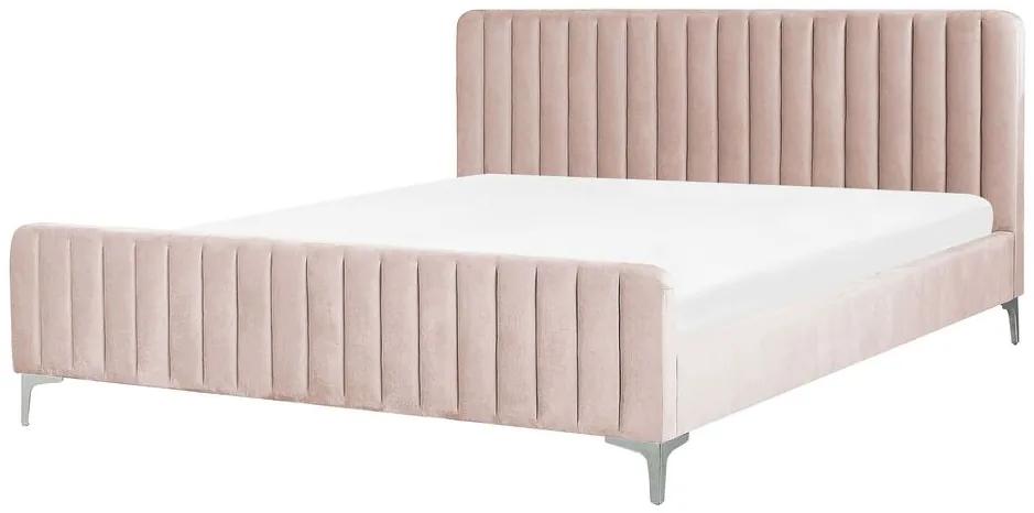 Čalouněná postel s roštem 140 x 200 cm sametová růžová LUNAN