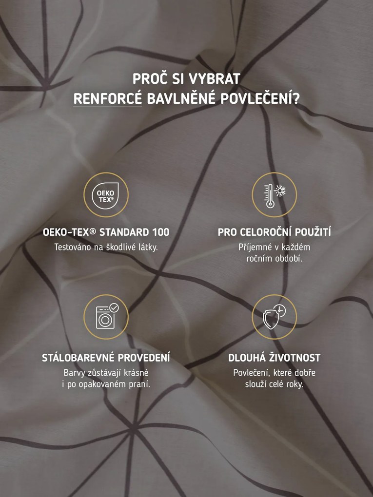 MK Lůžkoviny Bavlněné povlečení Renforcé - Sebastian béžový 140 × 200 cm, 70 x 90 cm