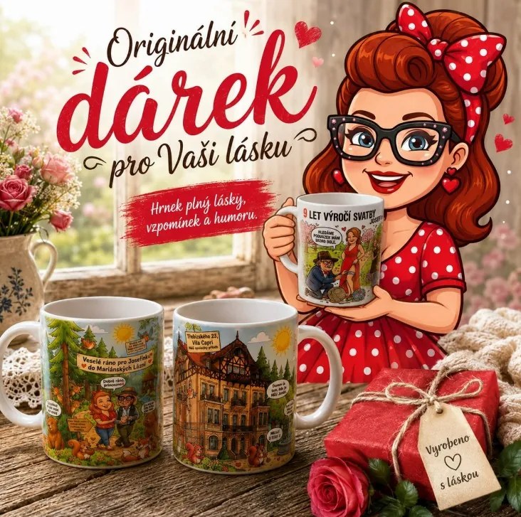 Srdcem darované Veselý hrneček pro životní partnery - na přání 3D ilustrace
