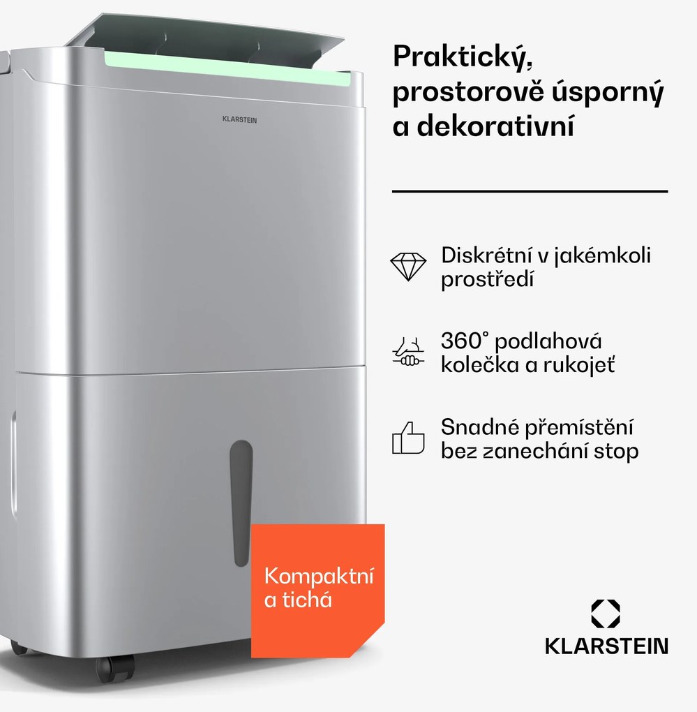 Klarstein DryFy Connect 50 odvlhčovač vzduchu, 50 l/den, 45-55 m², ovládání pomocí aplikace, mobilní, nádrž na vodu