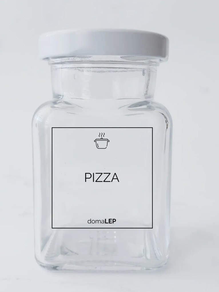 Samolepka na kořenky PIZZA průhledná 5 × 5 cm základní písmo