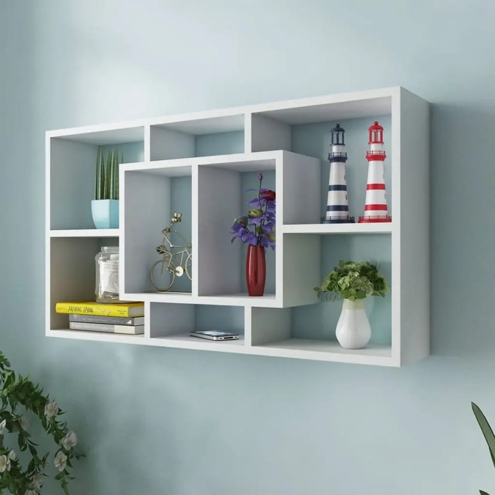 242548 vidaXL 242548 Floating Wall Display Shelf 8 Compartments White