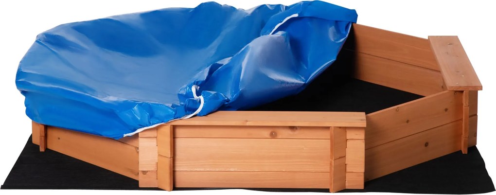 Dřevěný dětský písek Outsunny - oktagonový písek s polyesterovým a netkaným textilním krytem pro děti 3-8 let, rozměry 139,5x139,5x21,5 cm, červený a