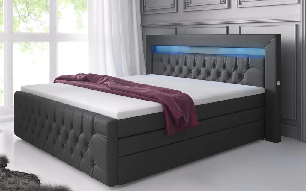 K&M postele Boxspring postel SONNO s úložným prostorem, LED a USB Velikost postele: 160 × 200 cm, Výběr matrace: Oboustranná pružinová matrace - stře…