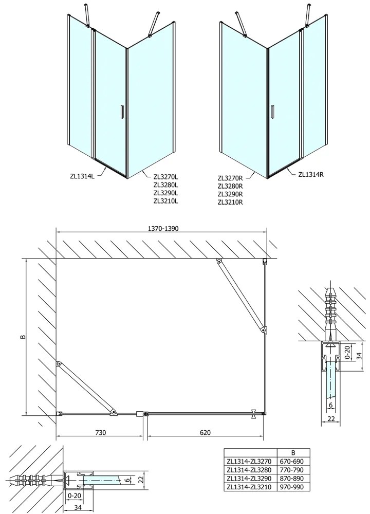 Polysan ZOOM LINE obdélníkový sprchový kout 1400x900mm L/P varianta ZL1314ZL3290