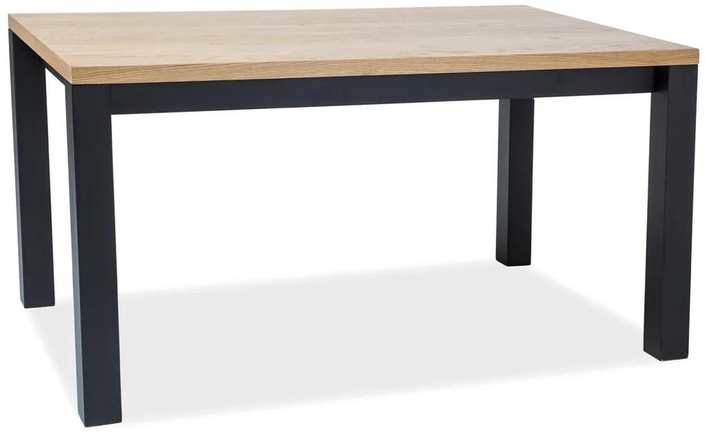 Jídelní stůl 180x90 cm z dýhy v dekoru dub s kovovou konstrukcí v černé barvě KN883