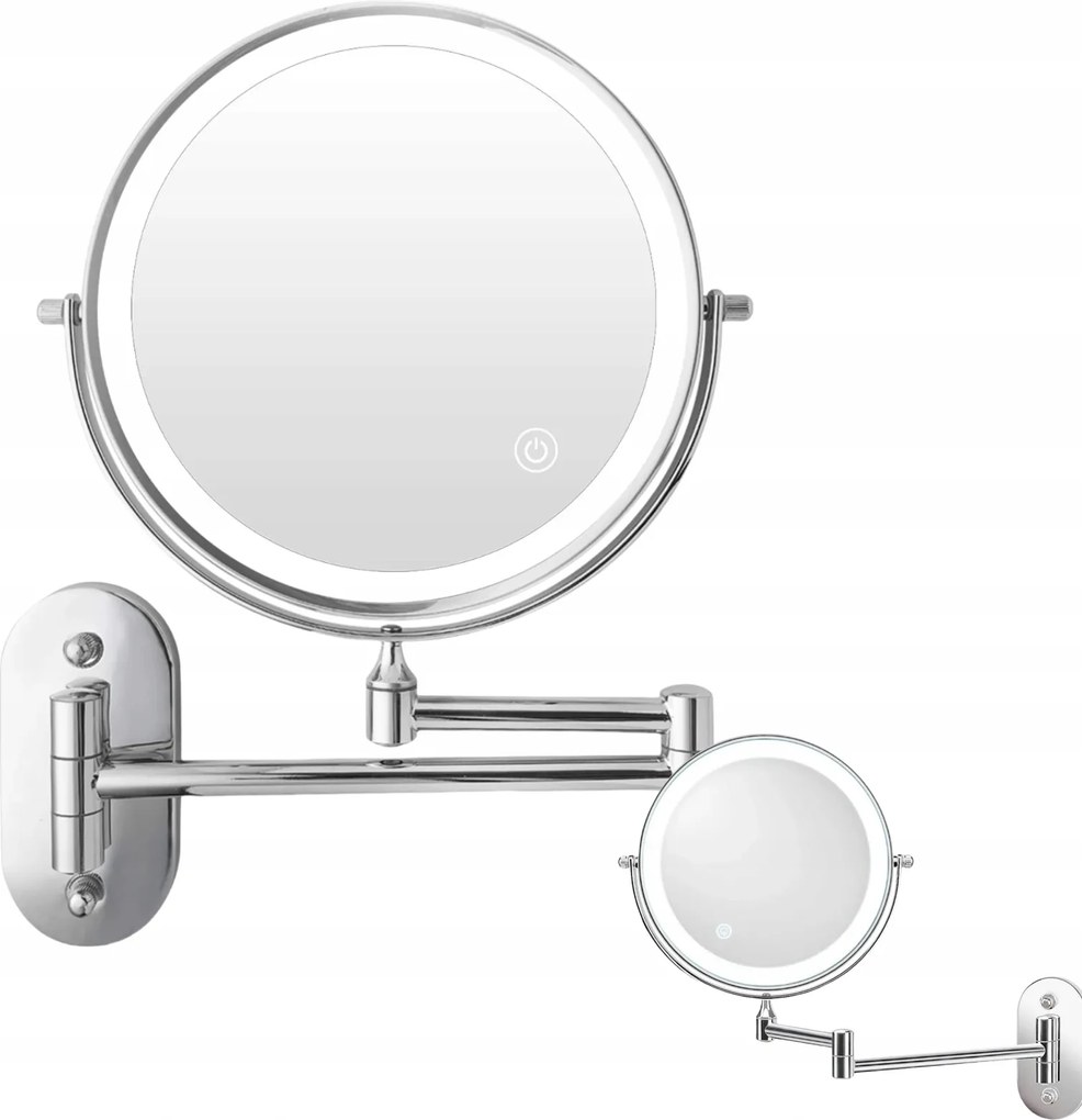 Kosmetické zrcátko s Led osvětlením a zvětšením 1X/10X, Zrcadlo