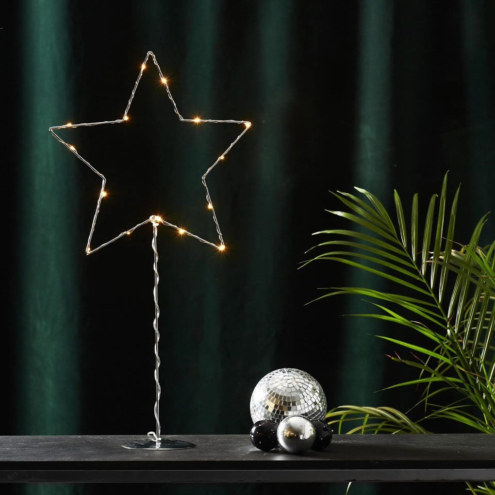 STAR TRADING LED svítící hvězda na stojánku Sparkling, stříbrná barva, kov