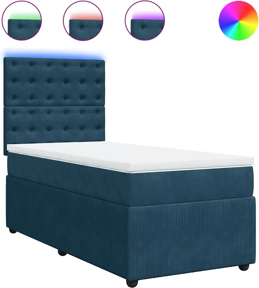 Box spring postel s matrací modrá 90 x 200 cm samet 3294554