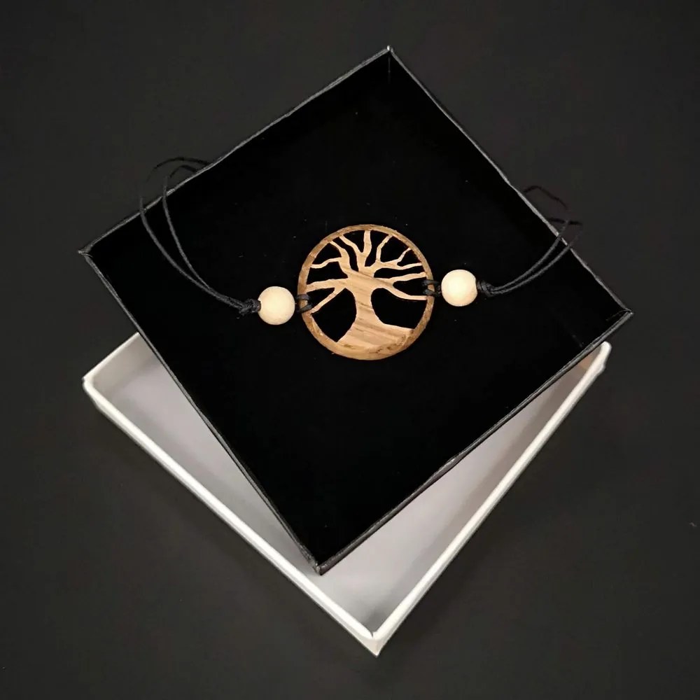 AMADEA Dřevěný náramek kulatý - strom, 3 cm