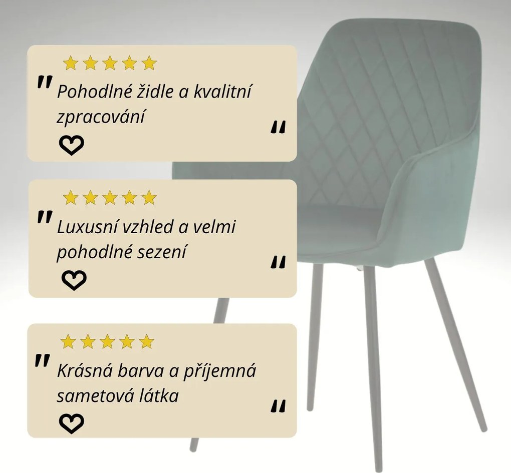Vikio Jídelní židle s područkami zelená sametová látka AJZ221Z