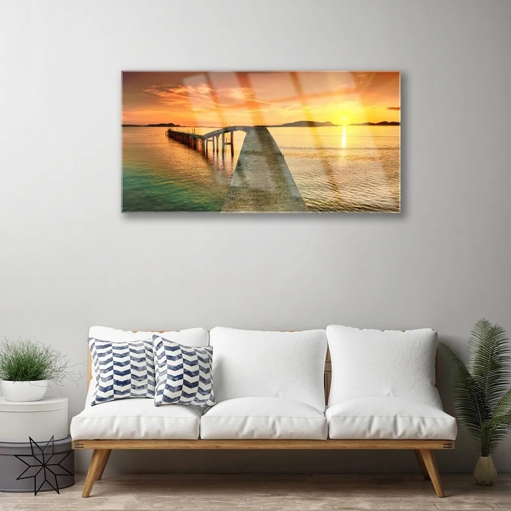 Obraz na skle Moře Slunce Most Krajina 100x50 cm
