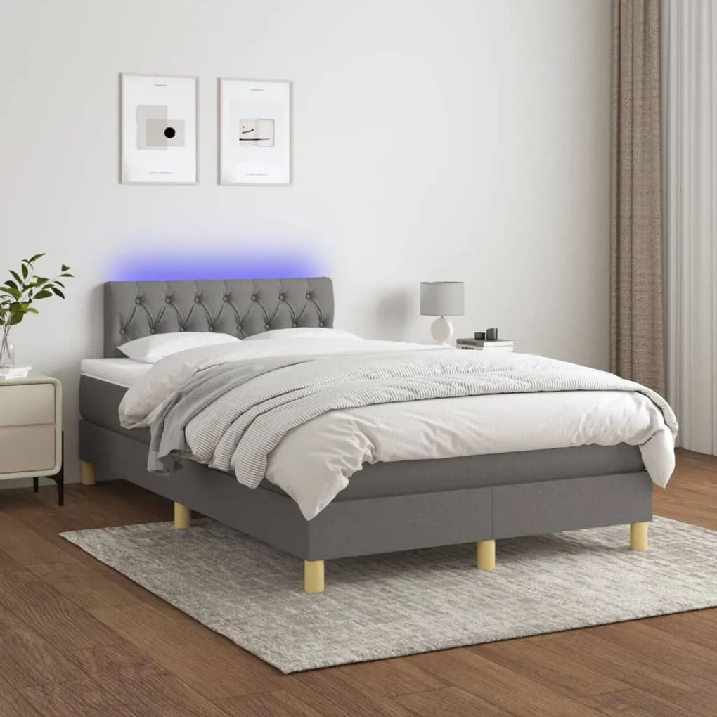 Box spring postel s matrací a LED tmavě šedá 120x200 cm textil,  3133942