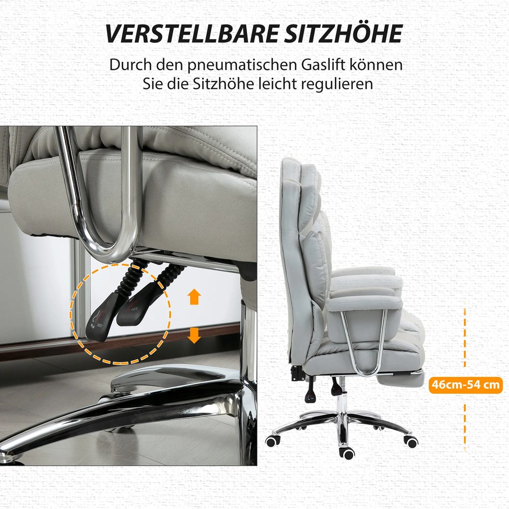 Kancelářská židle HOMCOM s funkcí polohování, ergonomická kancelářská židle, výškově nastavitelná otočná židle s podnožkou, čalouněná, nosnost do 120…