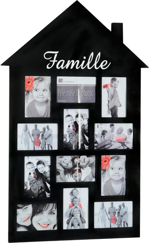Obdélníkový rámeček pro 12 fotek, fotorámeček, rámeček na fotky - mini galerie na fotky, barva černá, 83 x 53cm x 1 cm, ve tvaru domu (3560238542507)