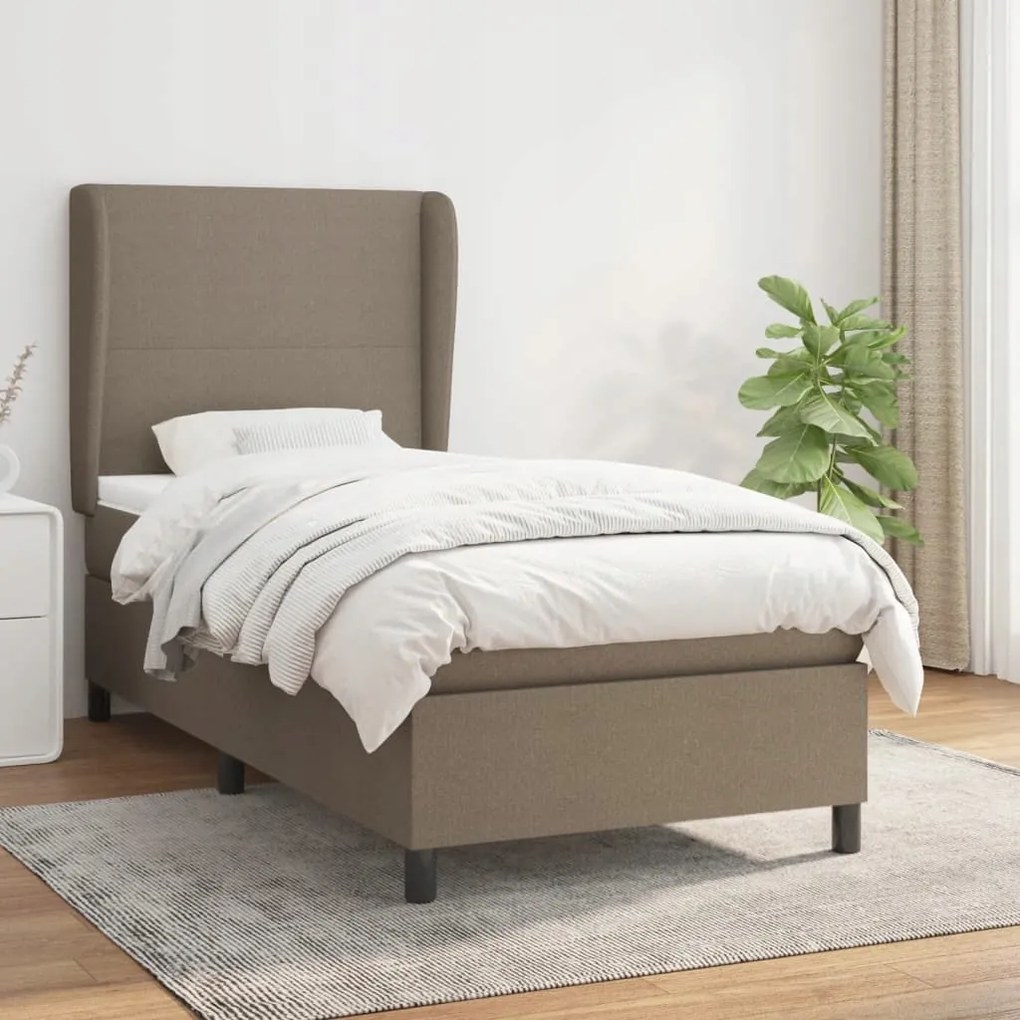 Box Spring Postel S Matrací Textil Taupe Hladký design 100 x 200 cm