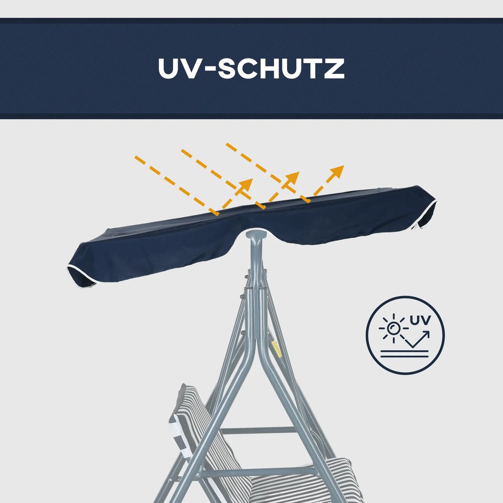 Třímístná zahradní houpačka, odolná proti povětrnostním vlivům, nastavitelná střecha, 172 x 110 x 153, modrá barva