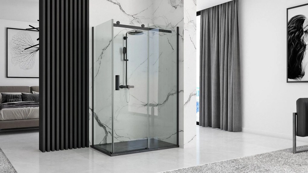 Rea BLACK STONE - Kamenná sprchová vanička 80 x 120 x 3,5 cm + sifon, černá, REA-K9602