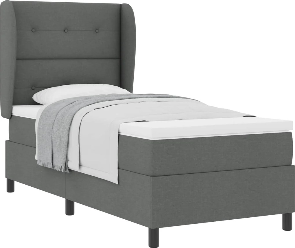 Postel s boxspringem s čelo Tmavě šedá 90 x 200 cm textil 3340544