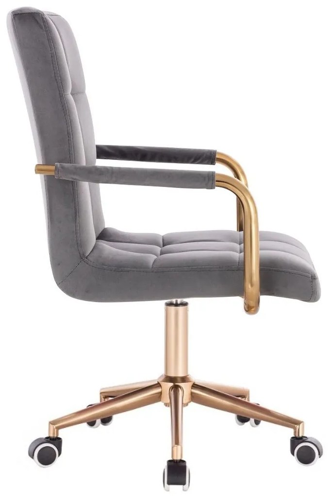 LuxuryForm DESIGN Otočná židle VERONA GOLD VELUR na zlaté podstavě s kolečky - tmavě šedá